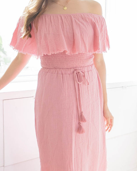 Fringe Frill Off The Shoulder Tops Blush Pink – muse by rimo